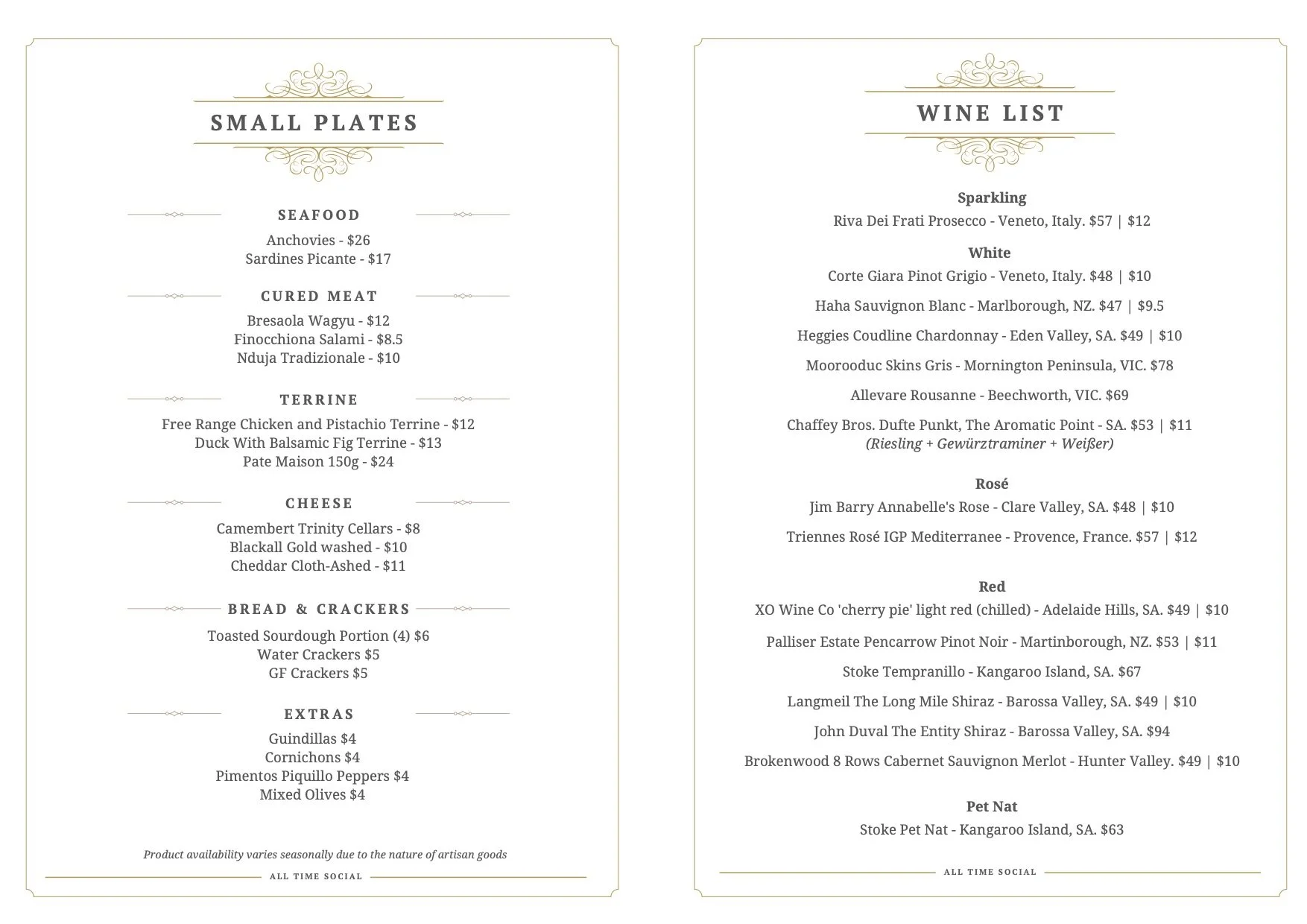 Nighttime Menu — ALLTIME Social