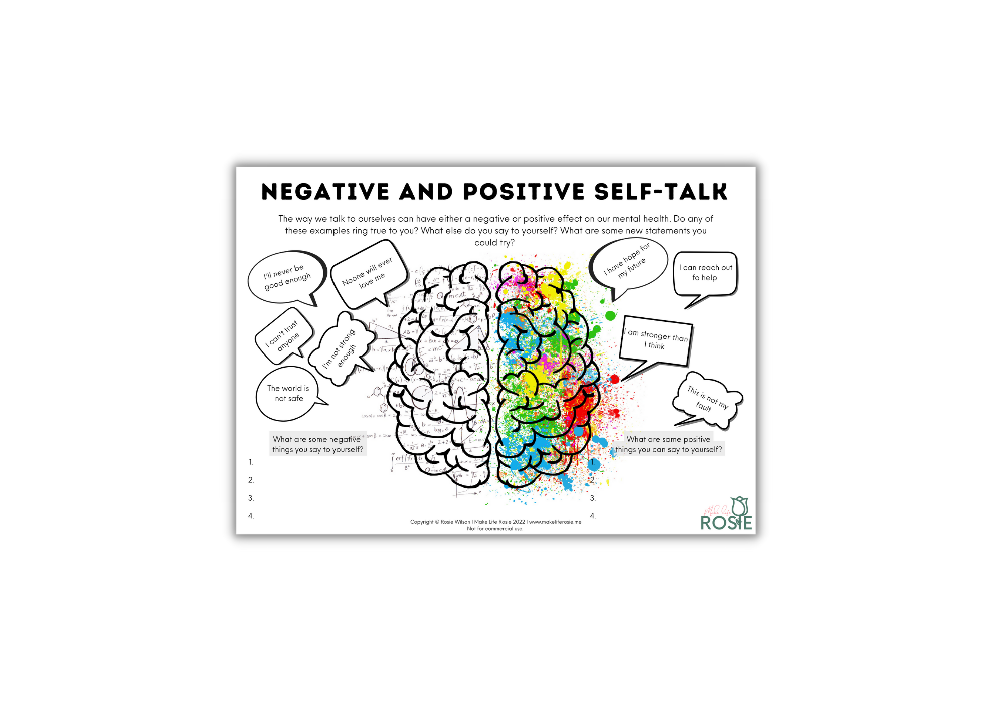Negative Self Talk Worksheet 18 Self-Esteem Worksheets and Activities ...