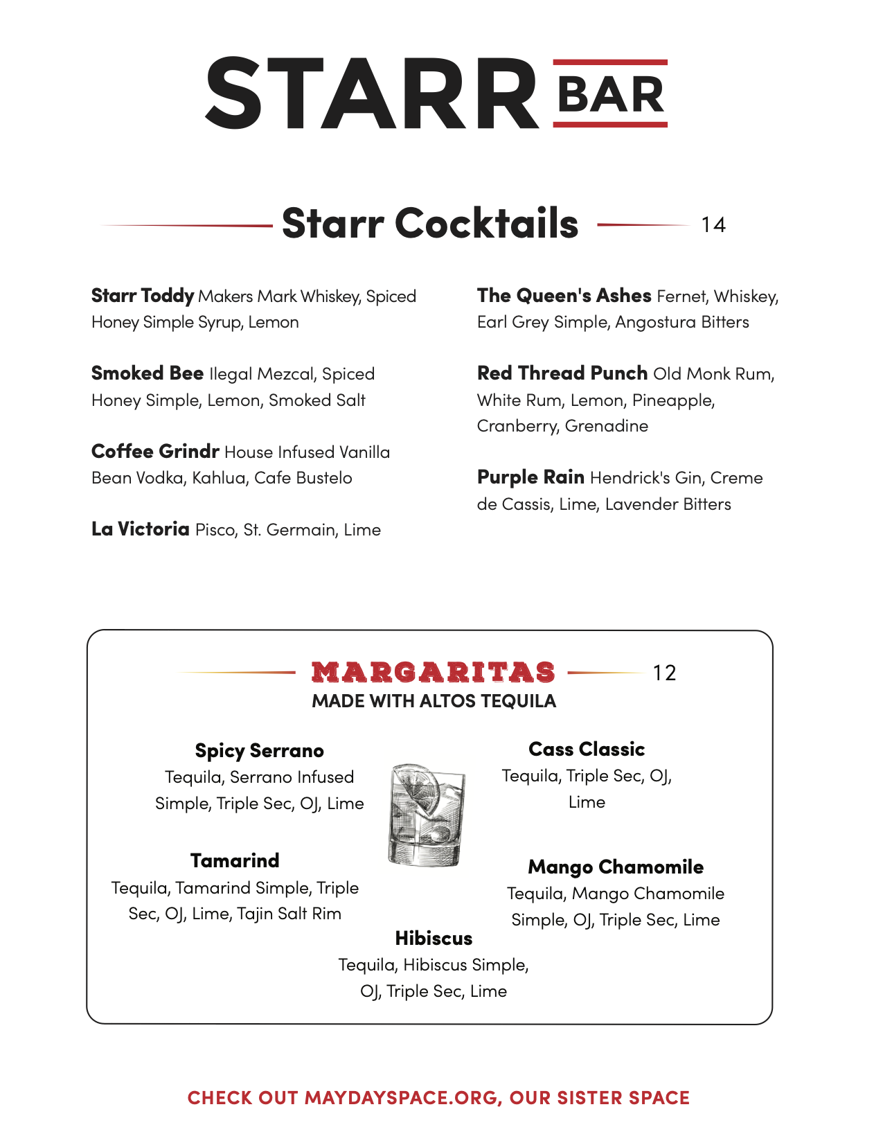 Menu — Starr Bar