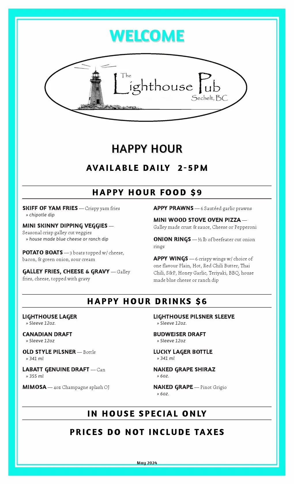 Food Menu — The Lighthouse Pub