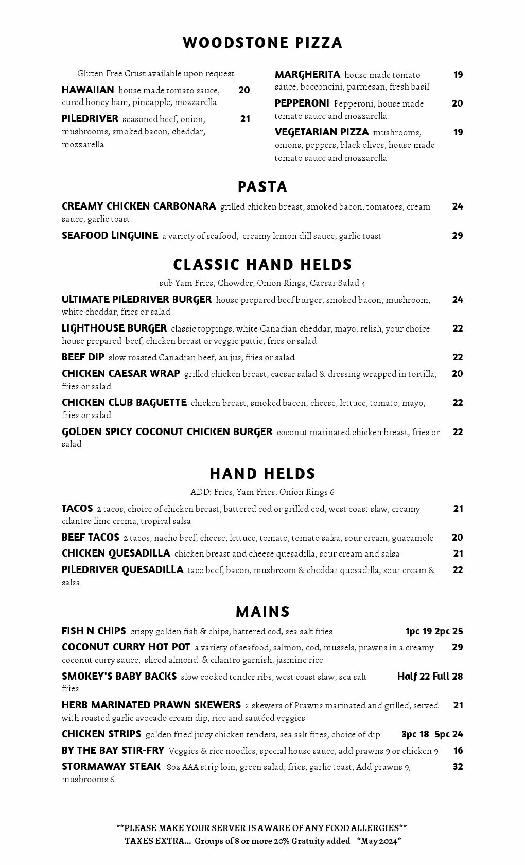 Food Menu — The Lighthouse Pub