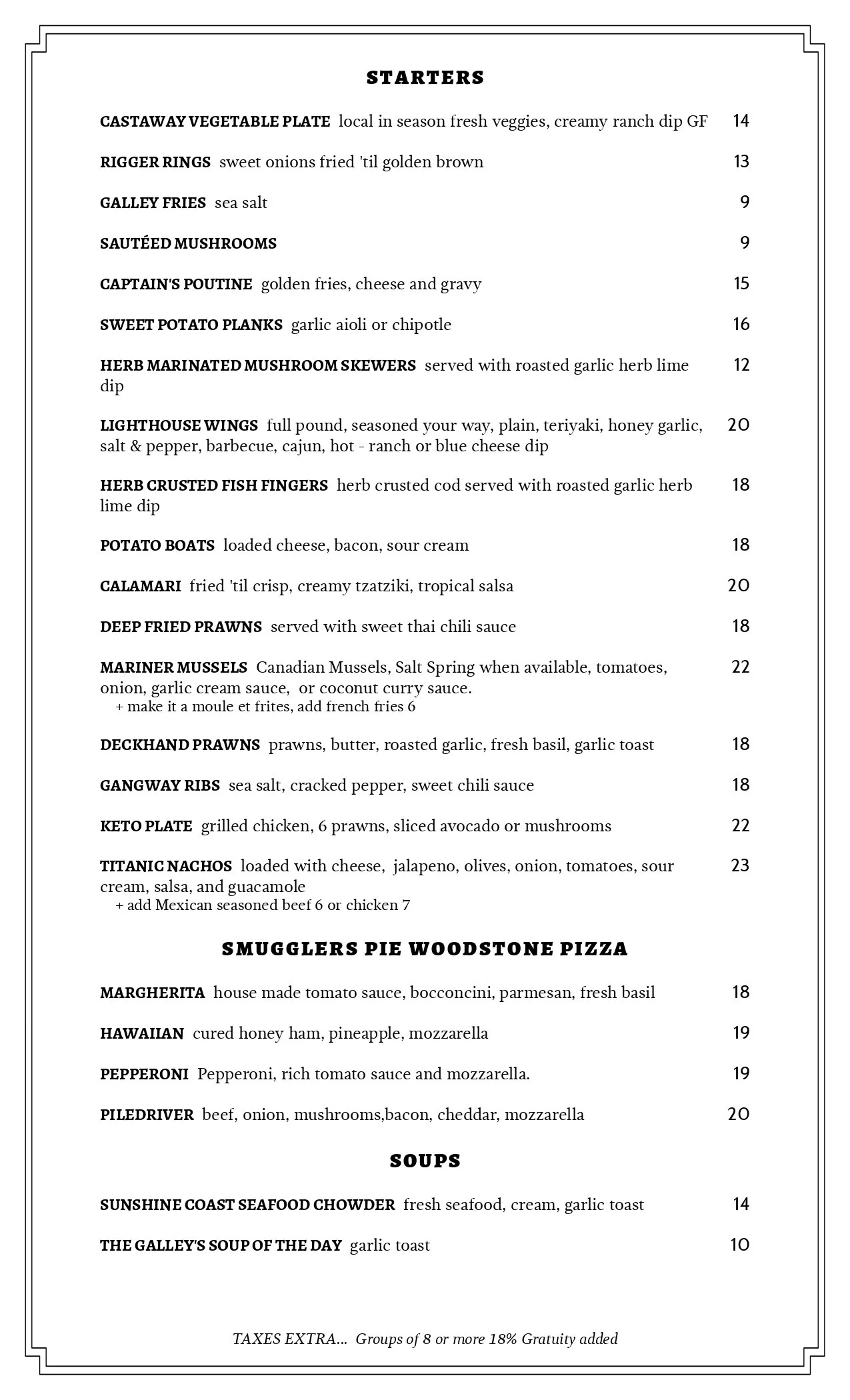 Food Menu — The Lighthouse Pub