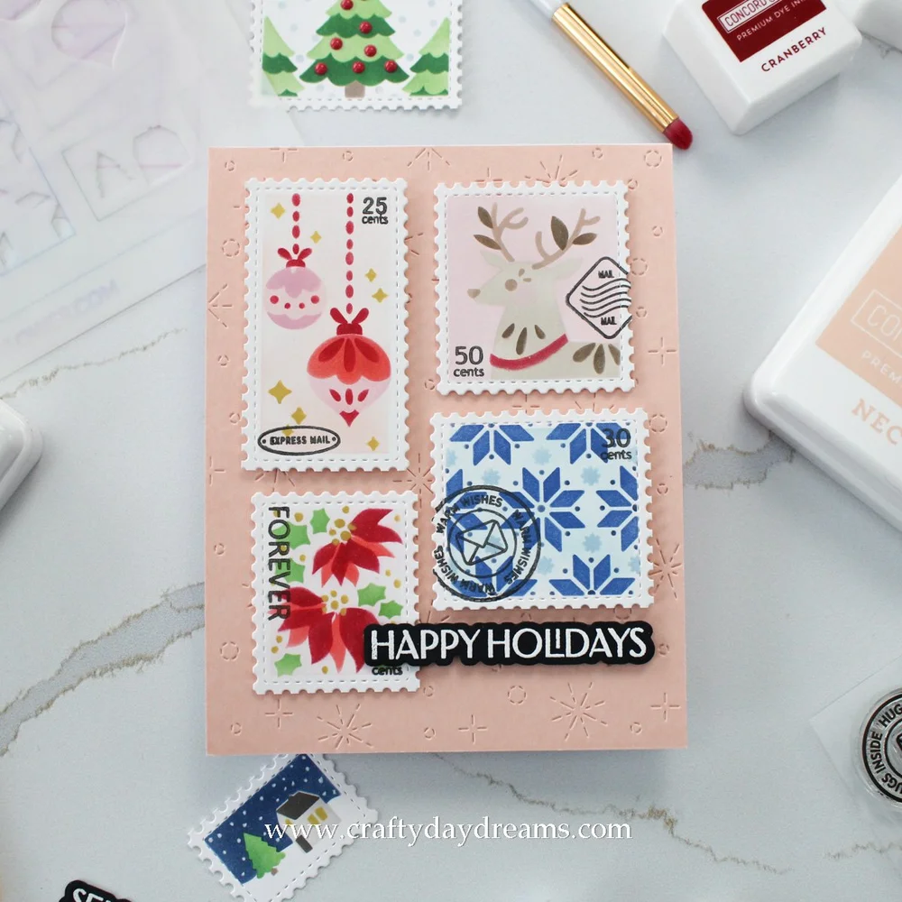 Waffle Flower—Postage Collage Christmas Cards — crafty daydreams