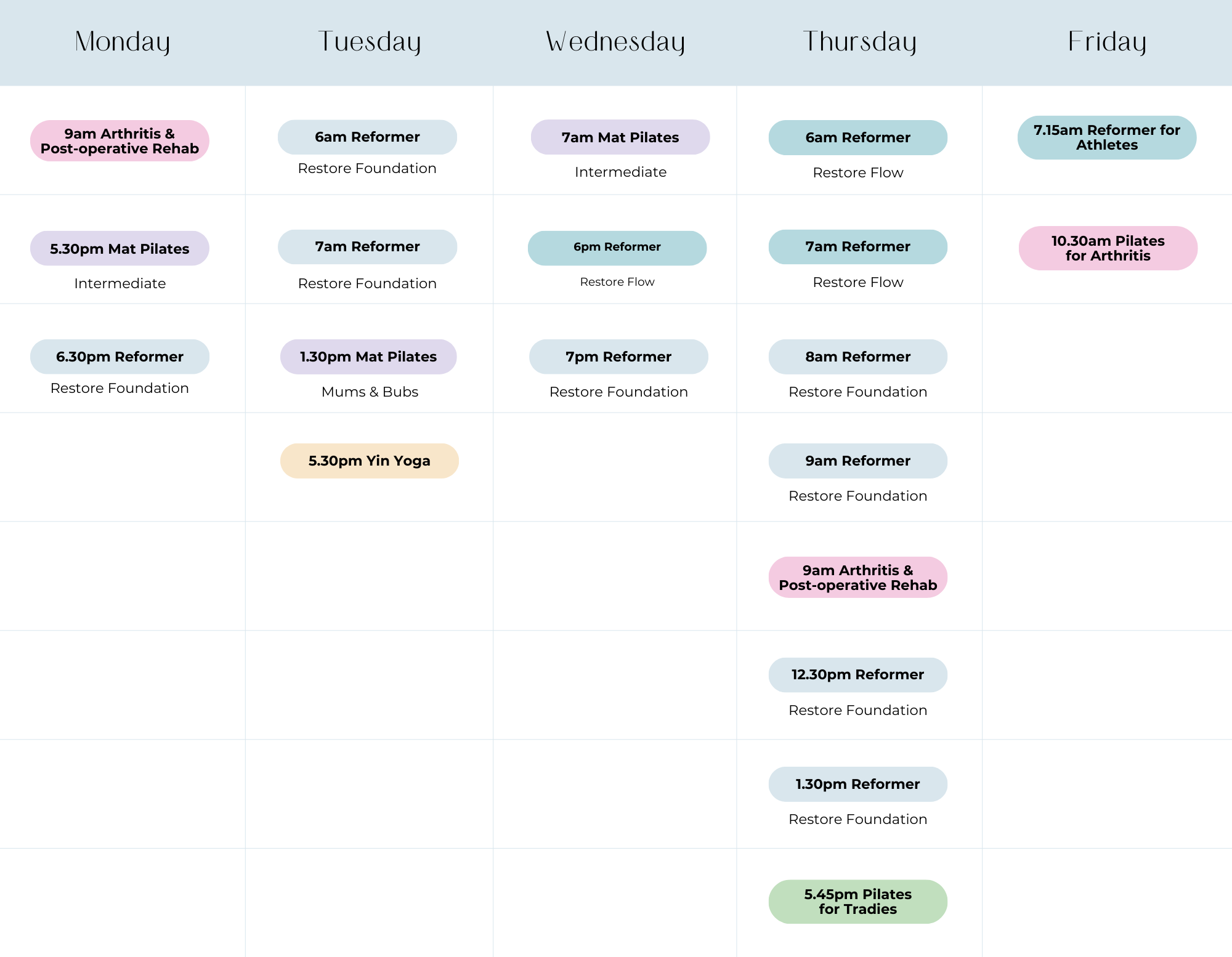 Classes — Restore Physio and Pilates