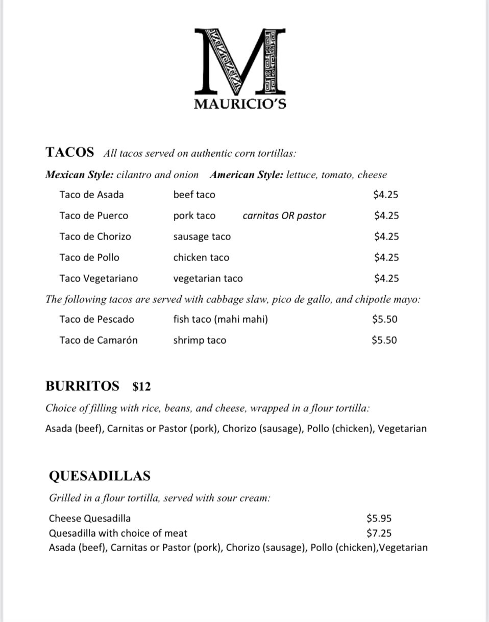 Menu — Mauricio's