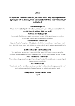 Lunch, Dinner & Brunch Menus — The Griffin Gastropub