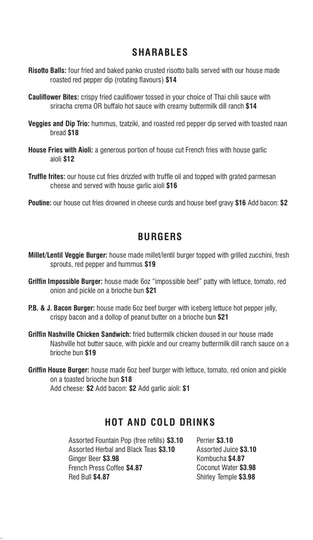 Lunch, Dinner & Brunch Menus — The Griffin Gastropub