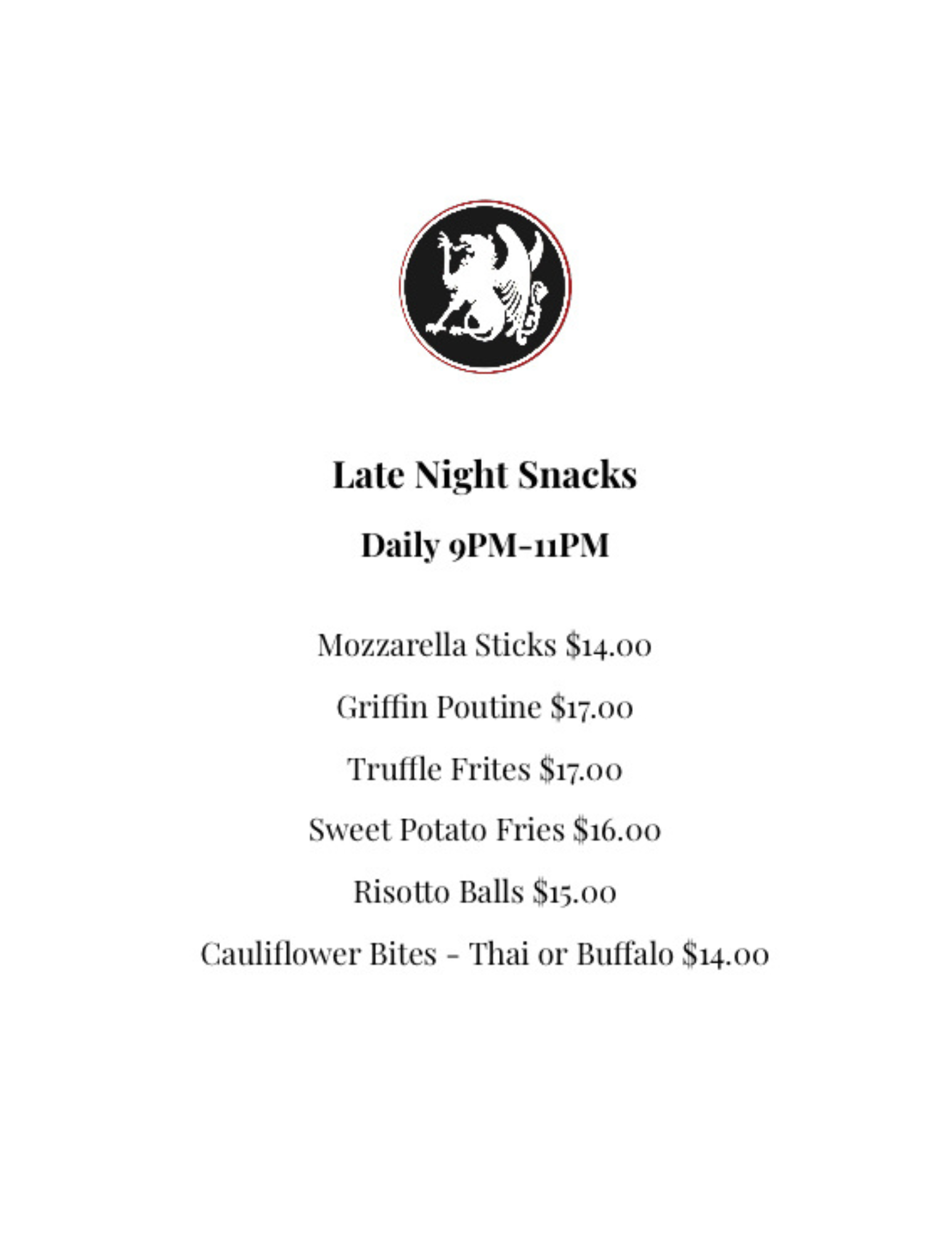 Lunch, Dinner & Brunch Menus — The Griffin Pub