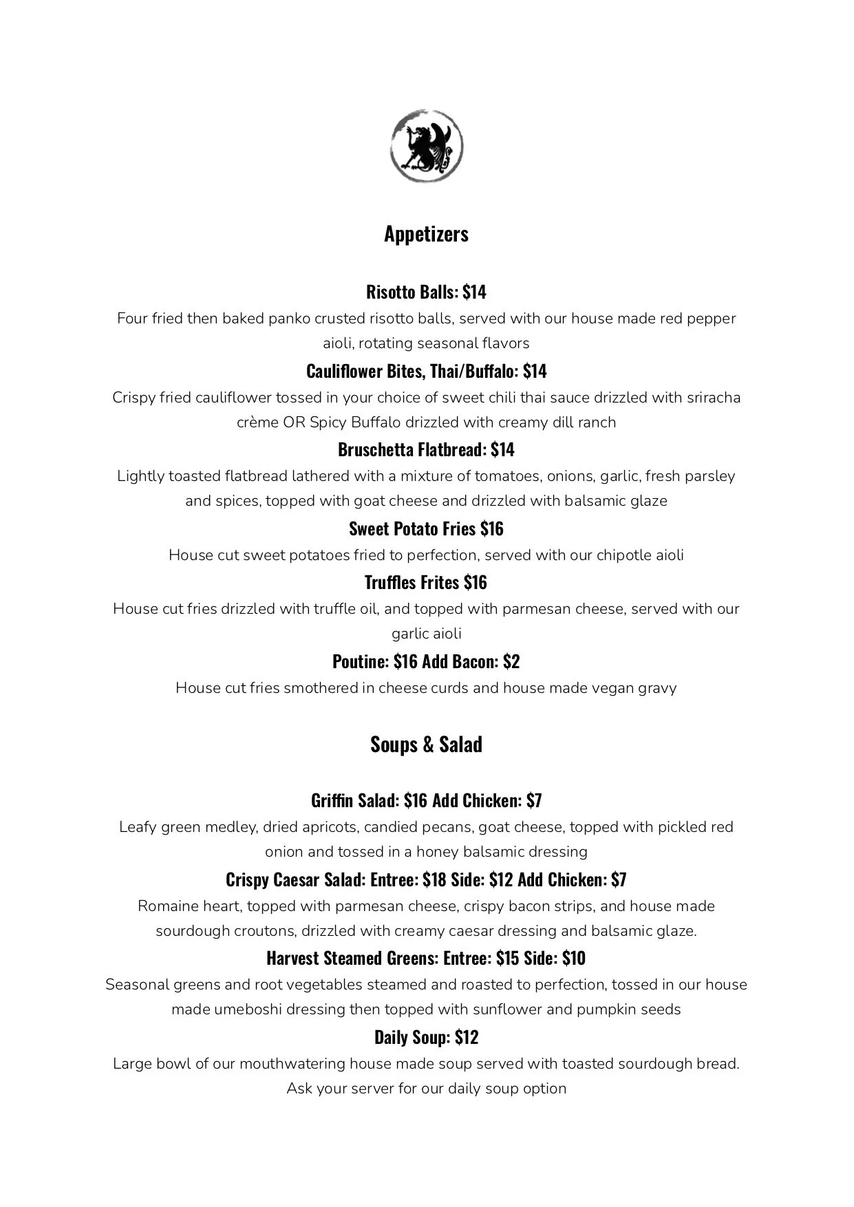 Lunch, Dinner & Brunch Menus — The Griffin Gastropub