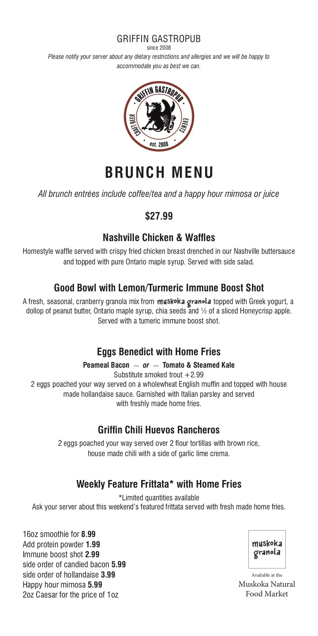 Lunch, Dinner & Brunch Menus — The Griffin Gastropub