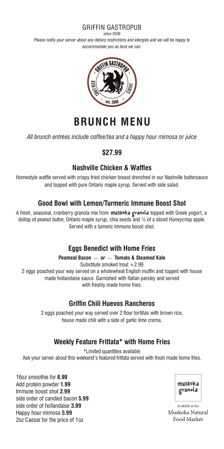 Lunch, Dinner & Brunch Menus — The Griffin Gastropub