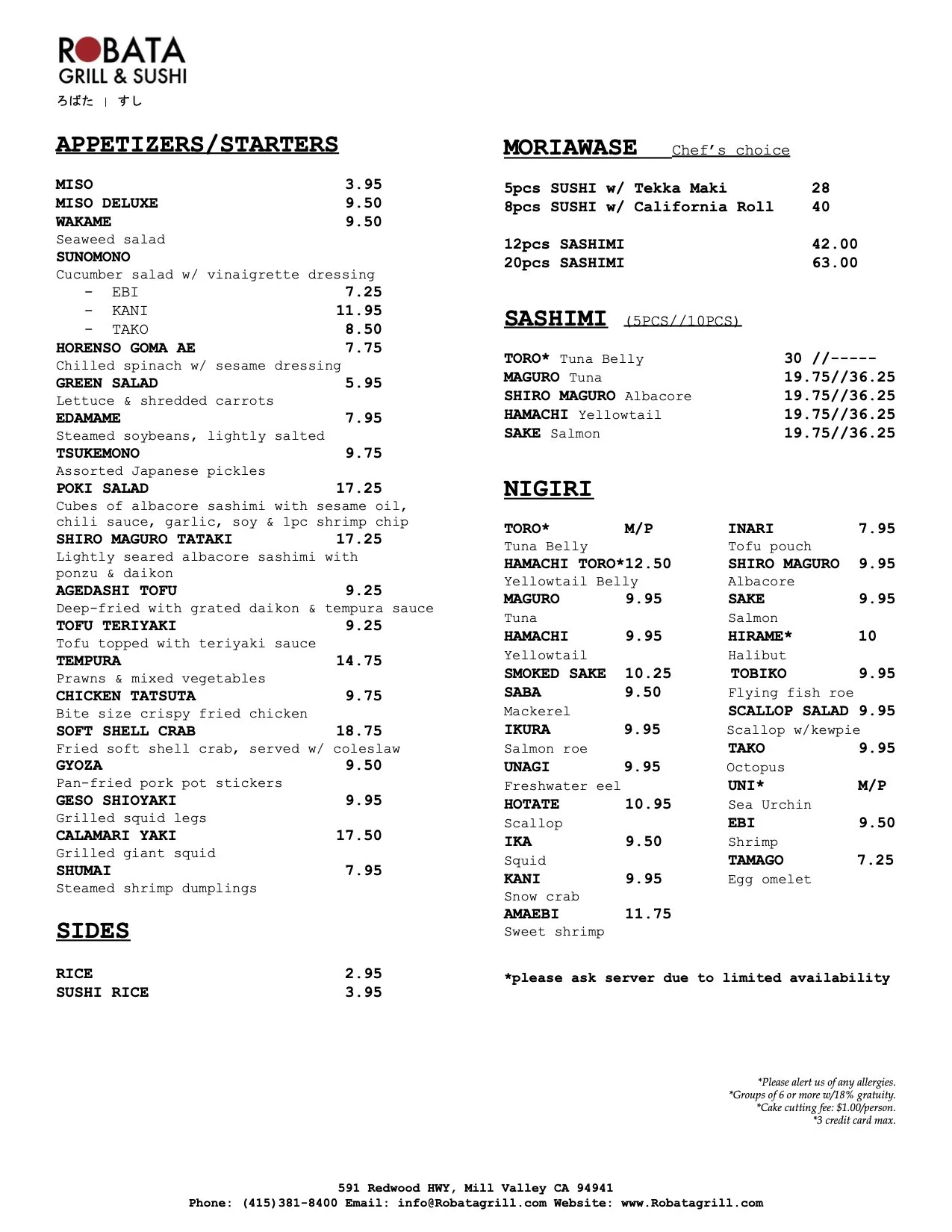 DINNER — Robata Grill & Sushi