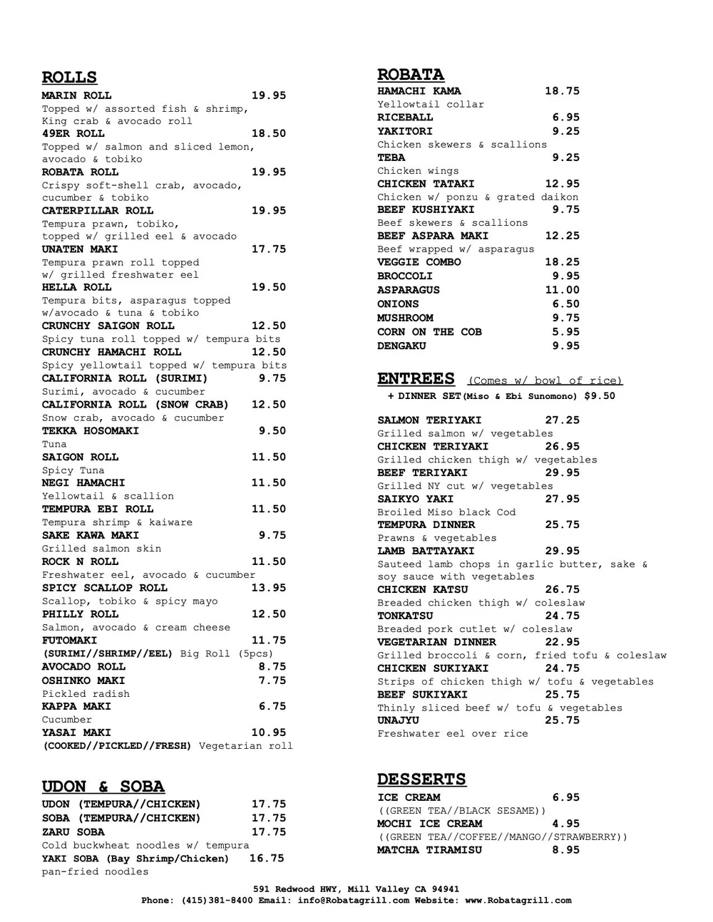 DINNER — Robata Grill & Sushi