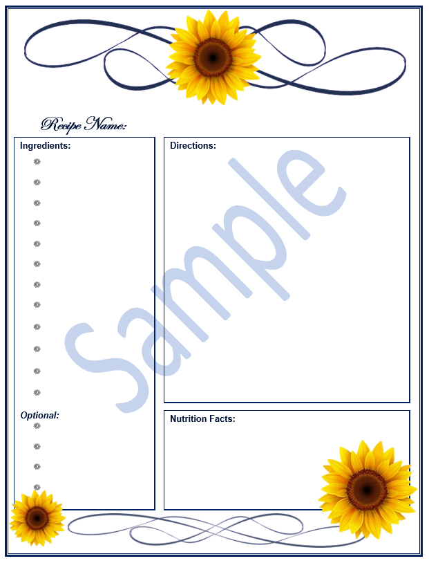 Sunflower Recipe Cards (full page-PDF) — LemmikkiWealth