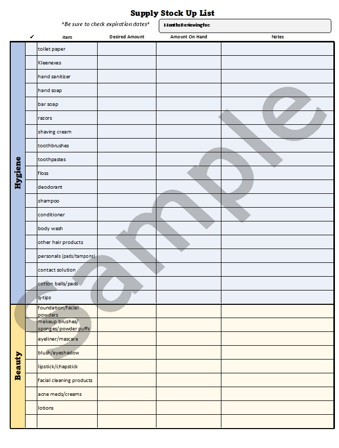 Supply and Vitamin-Medications Stock Up Lists Bundle (PDF version ...