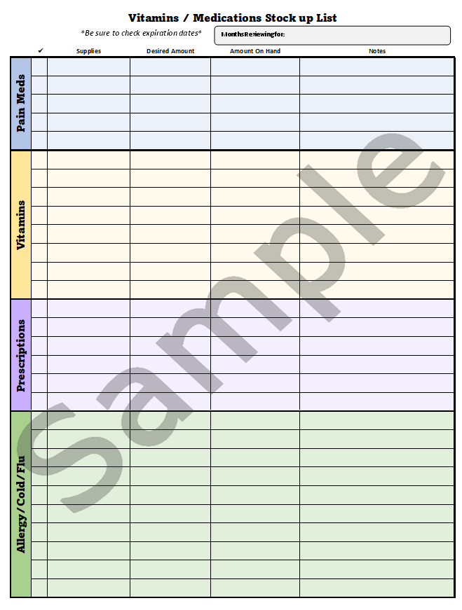 Supply and Vitamin-Medications Stock Up Lists Bundle (PDF version ...
