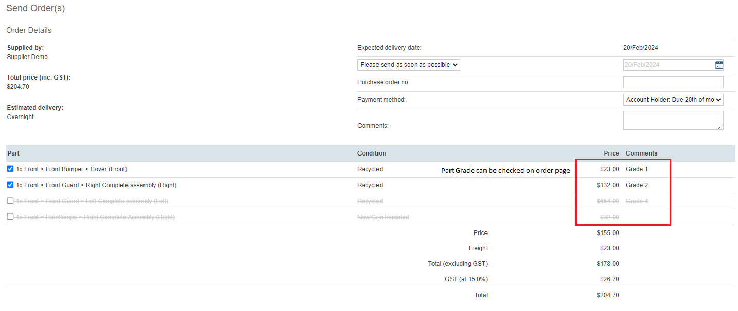 Parts Grading — PartsTrader Lobby