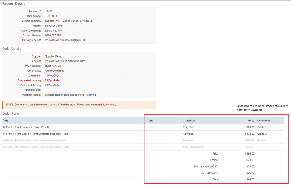 Parts Grading — PartsTrader Lobby