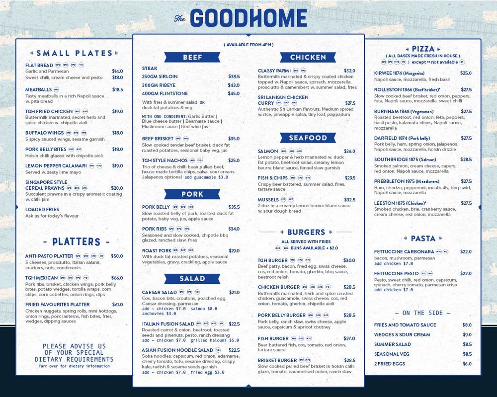 The Good Home Prebbleton-Menu