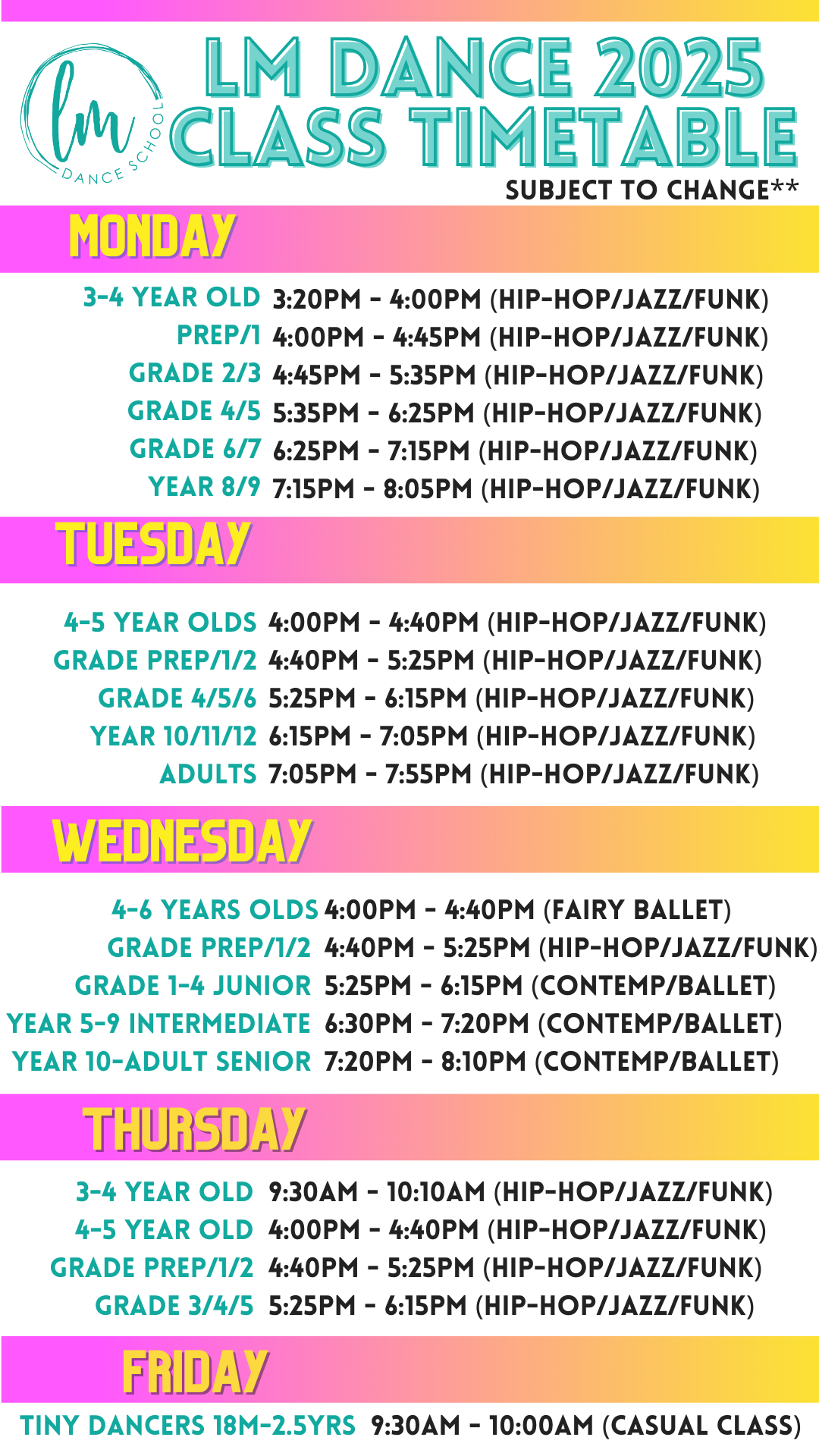 Timetable — LM Dance School