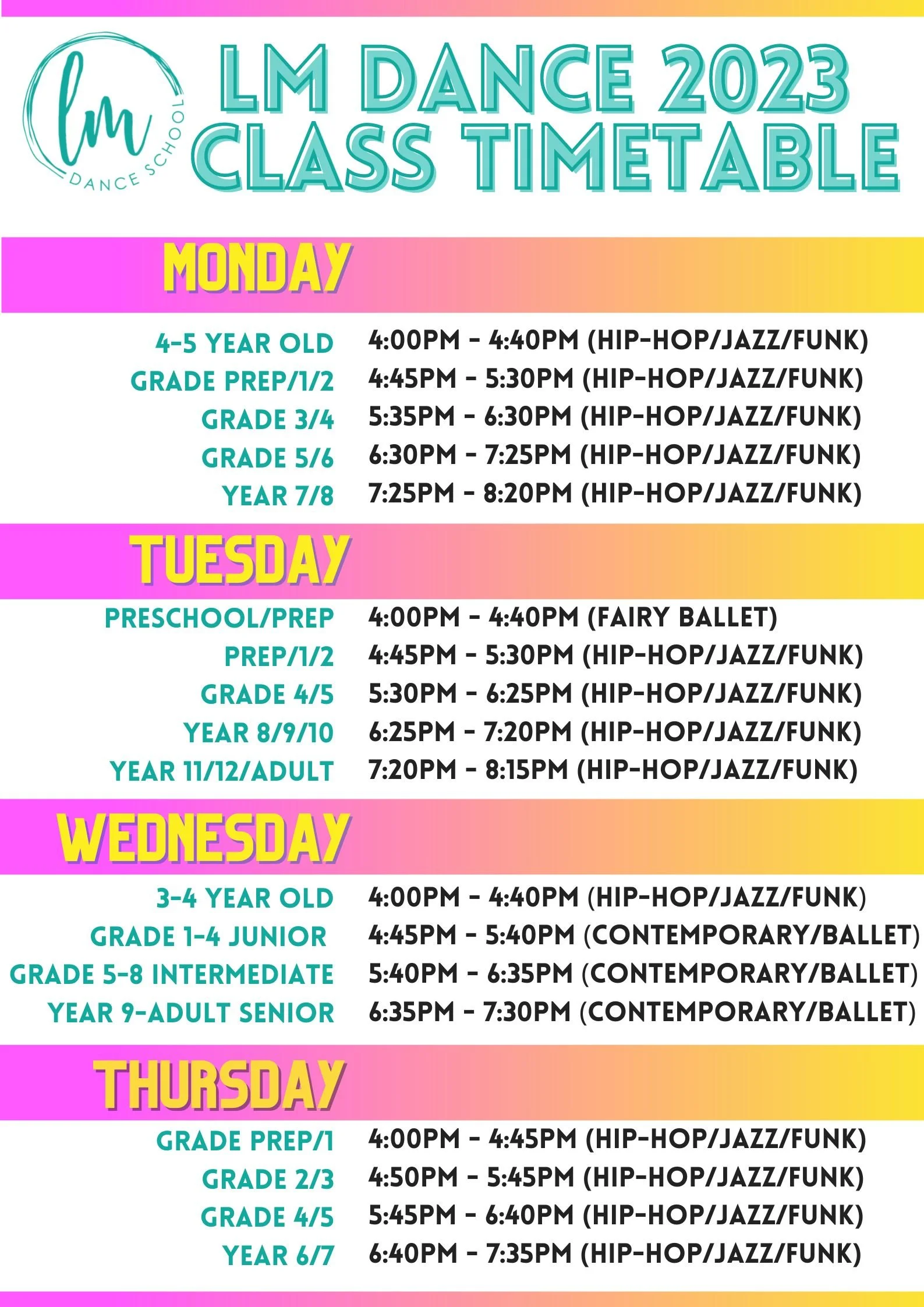 Timetable — LM Dance School