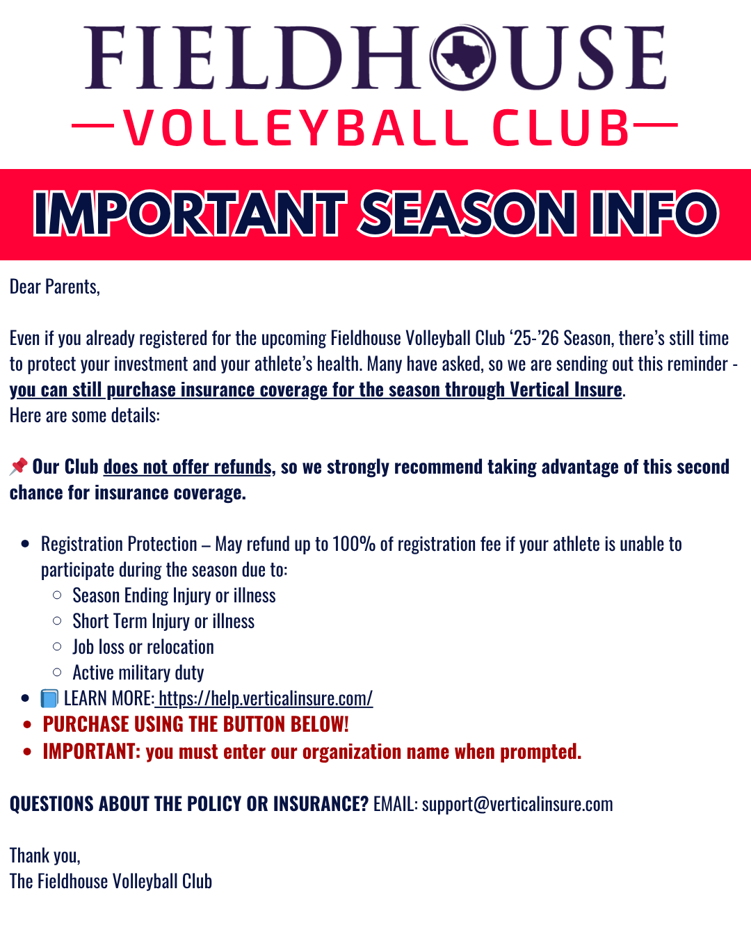 CLUB — Fieldhouse Volleyball Club