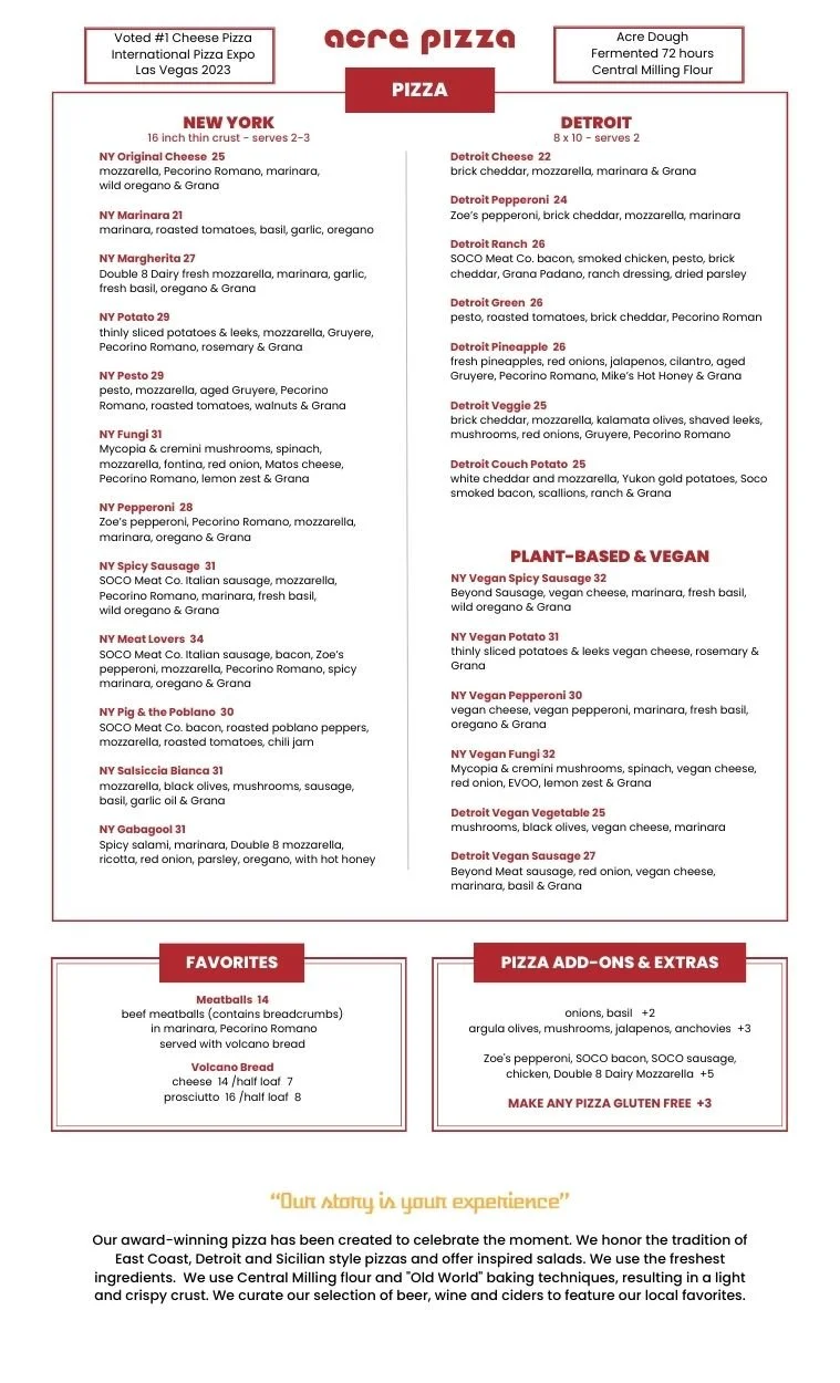 Explore our Menu — Acre Pizza
