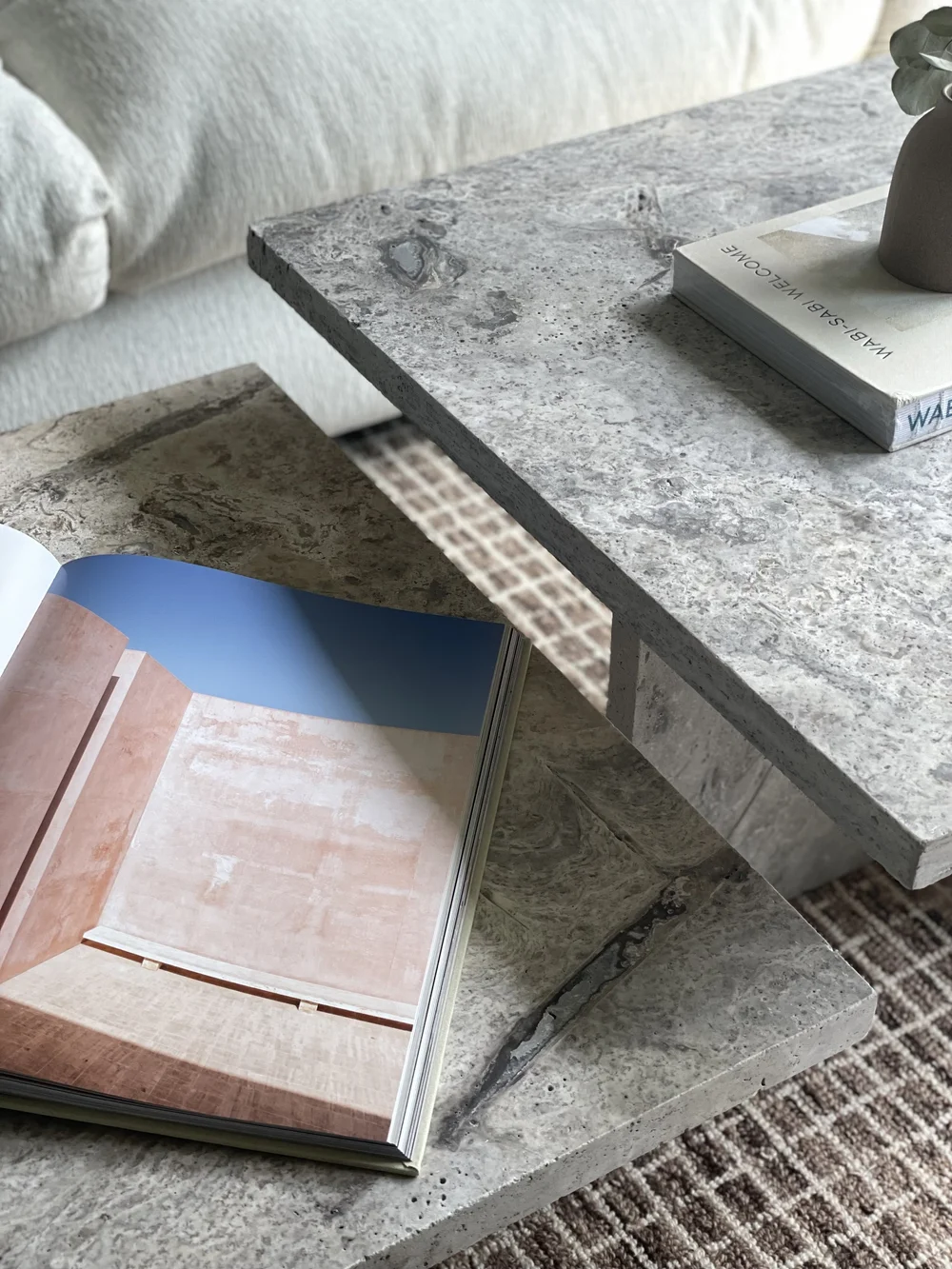 Round Travertine Luna Coffee Table — Stono Home