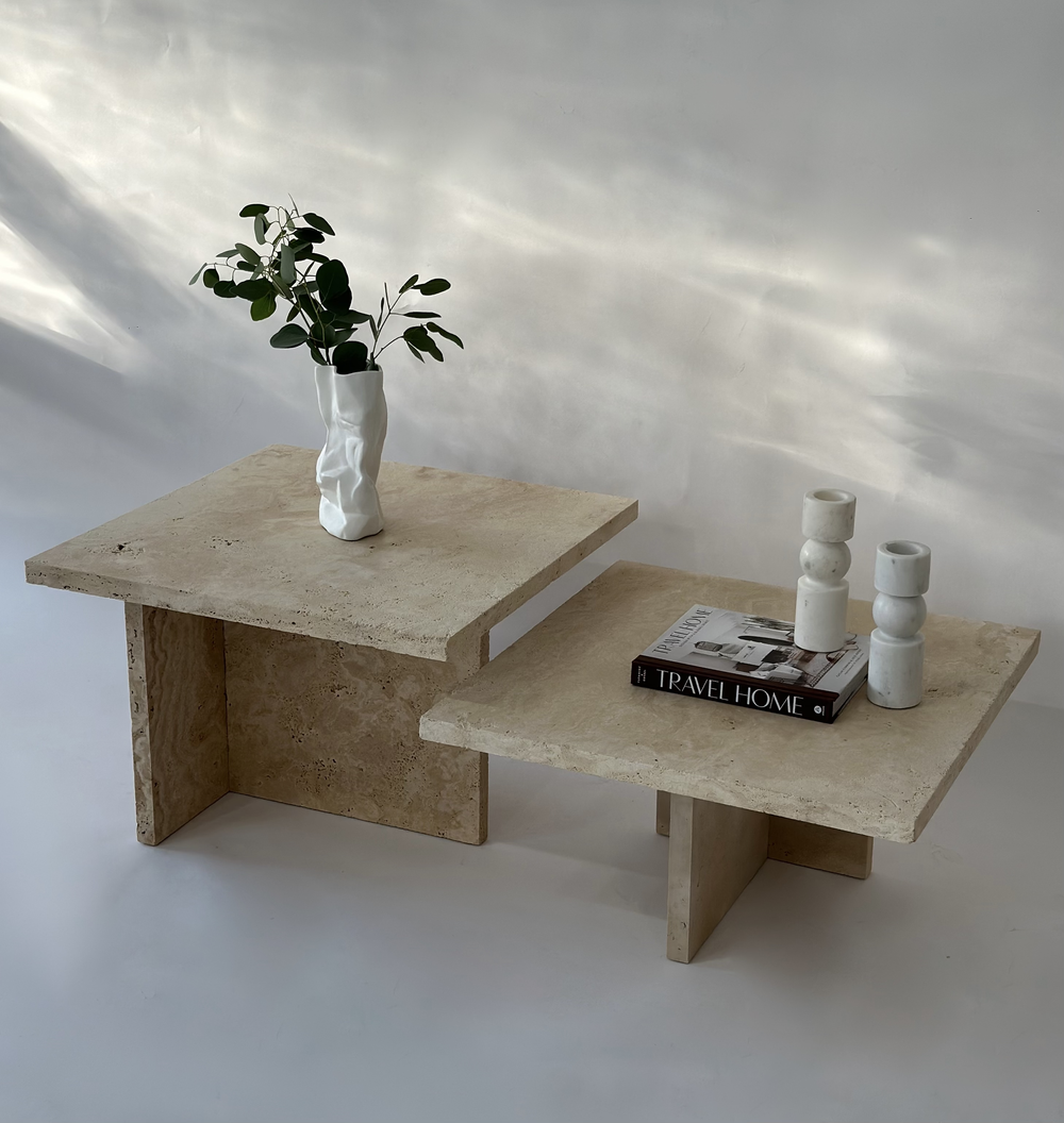 Round Travertine Luna Coffee Table — Stono Home