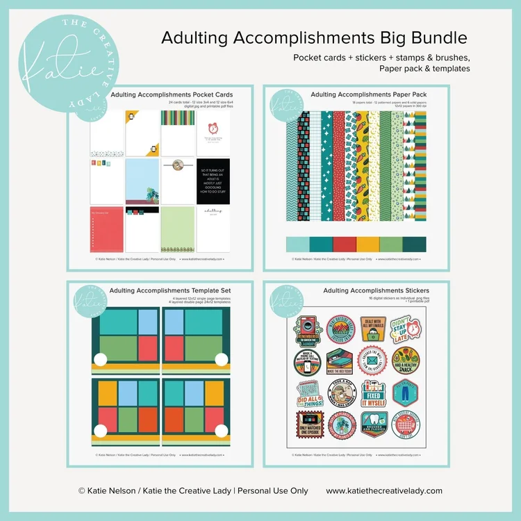 Adulting Accomplishments Stickers + Digital Scrapbooking Collection ...