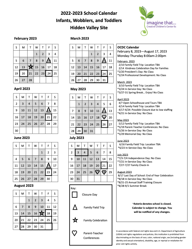 Calendar — Imagine That... Creative Children's Centers, llc.