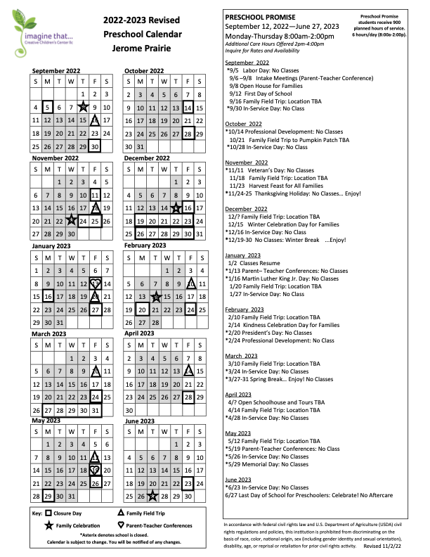 Calendar — Imagine That... Creative Children's Centers, llc.