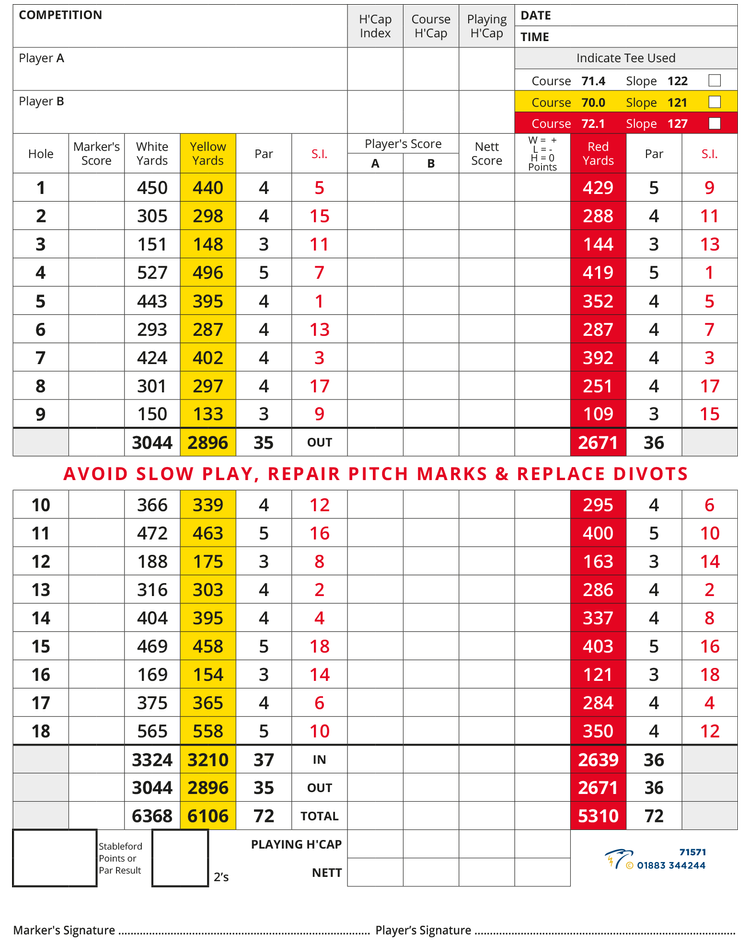 Brynhill Scorecard — BRYNHILL GOLF CLUB