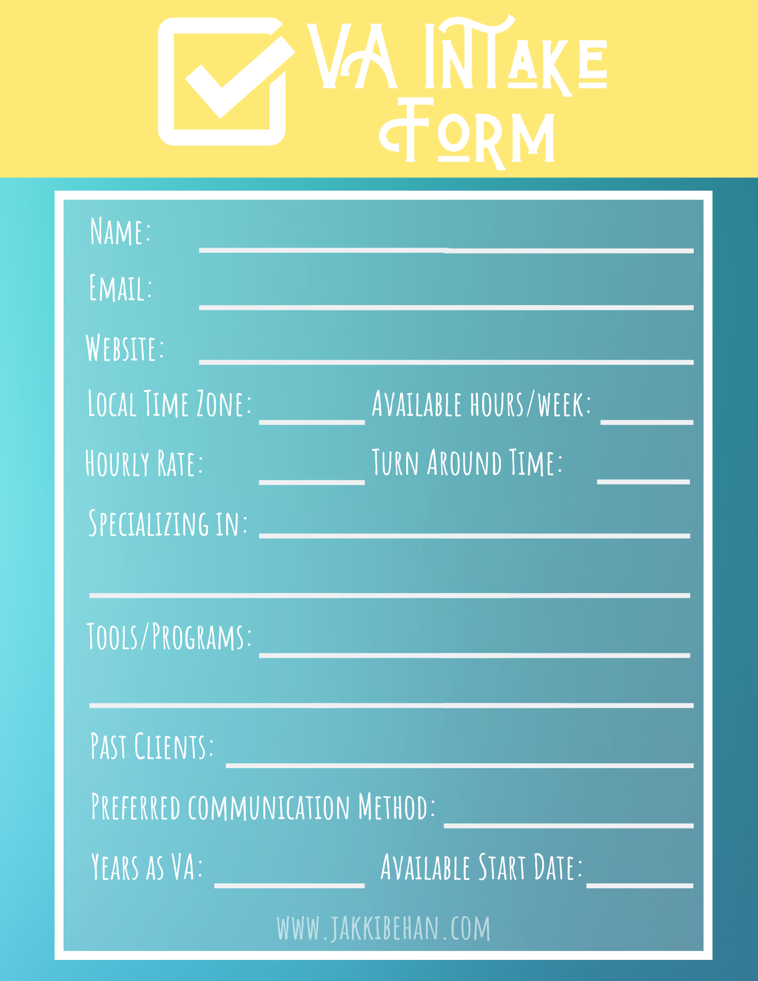 Client: VA Intake Form — Jakki Behan - Welcome