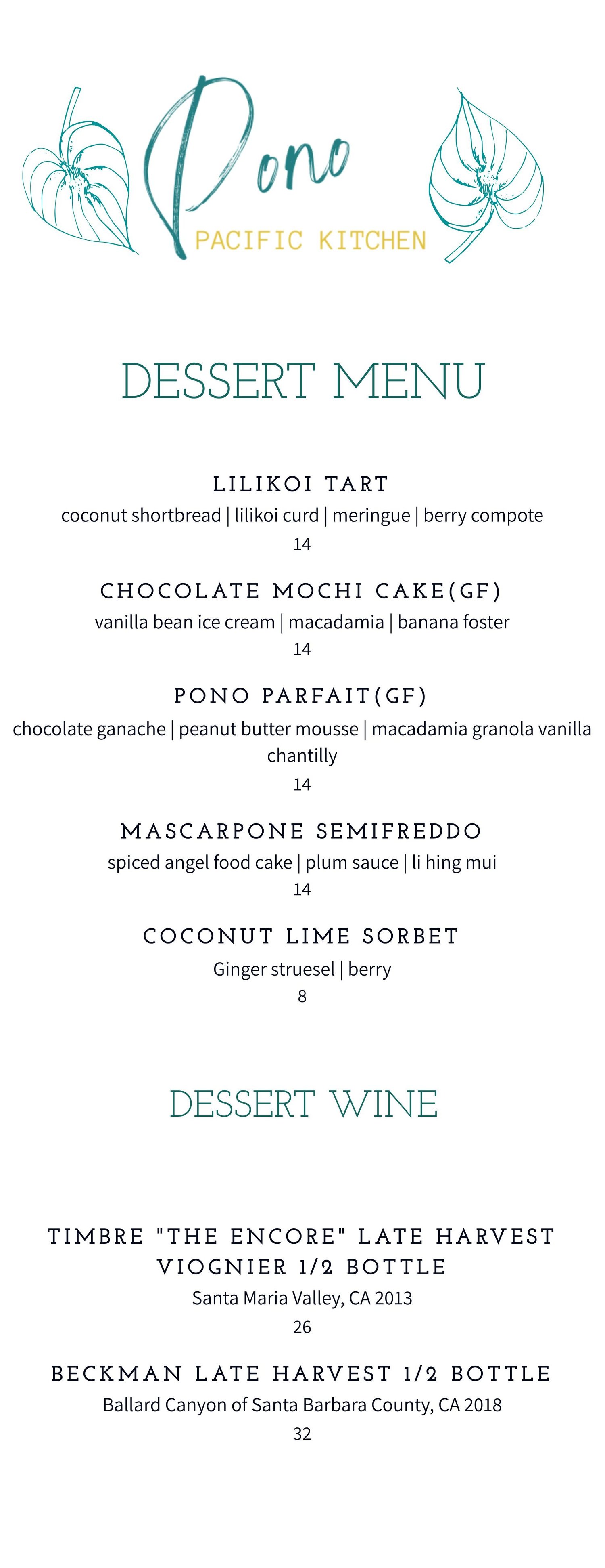 Menu — Pono Pacific Kitchen