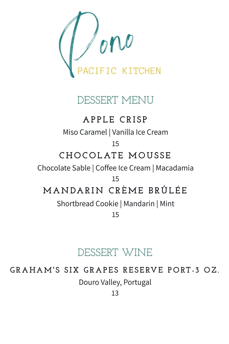 Menu — Pono Pacific Kitchen