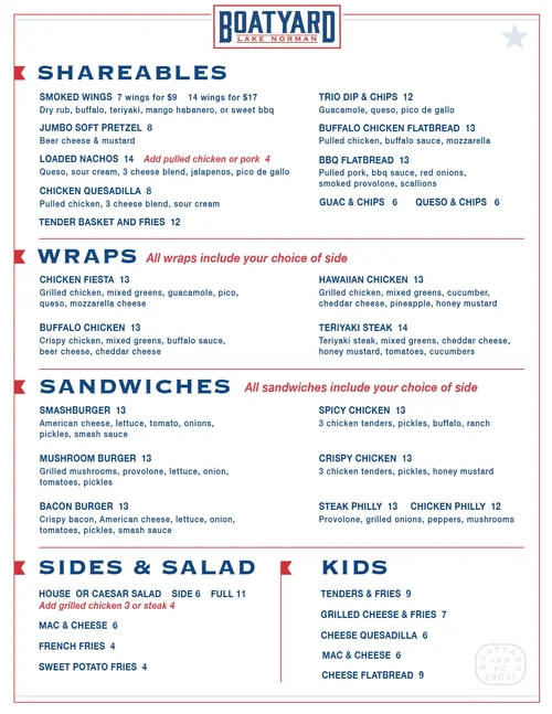 Boatyard Menu — Boatyard LKN