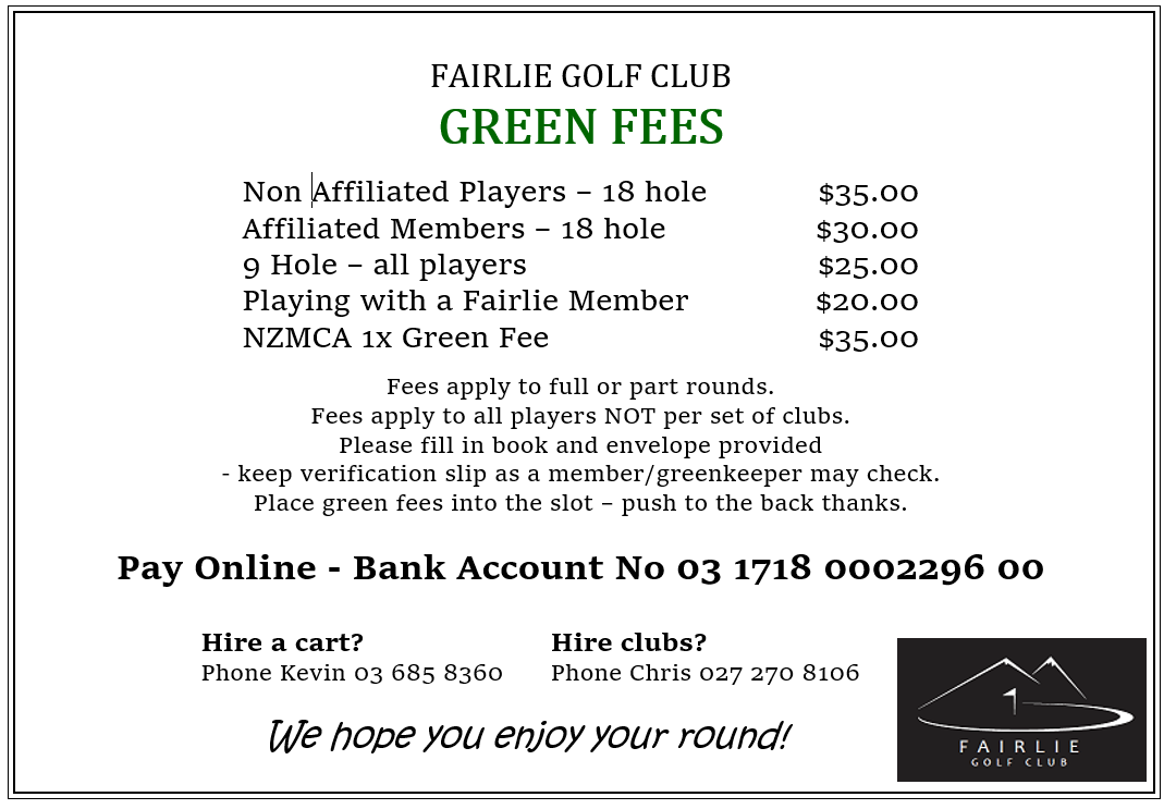 Visitors | Green Fees — Fairlie Golf Website