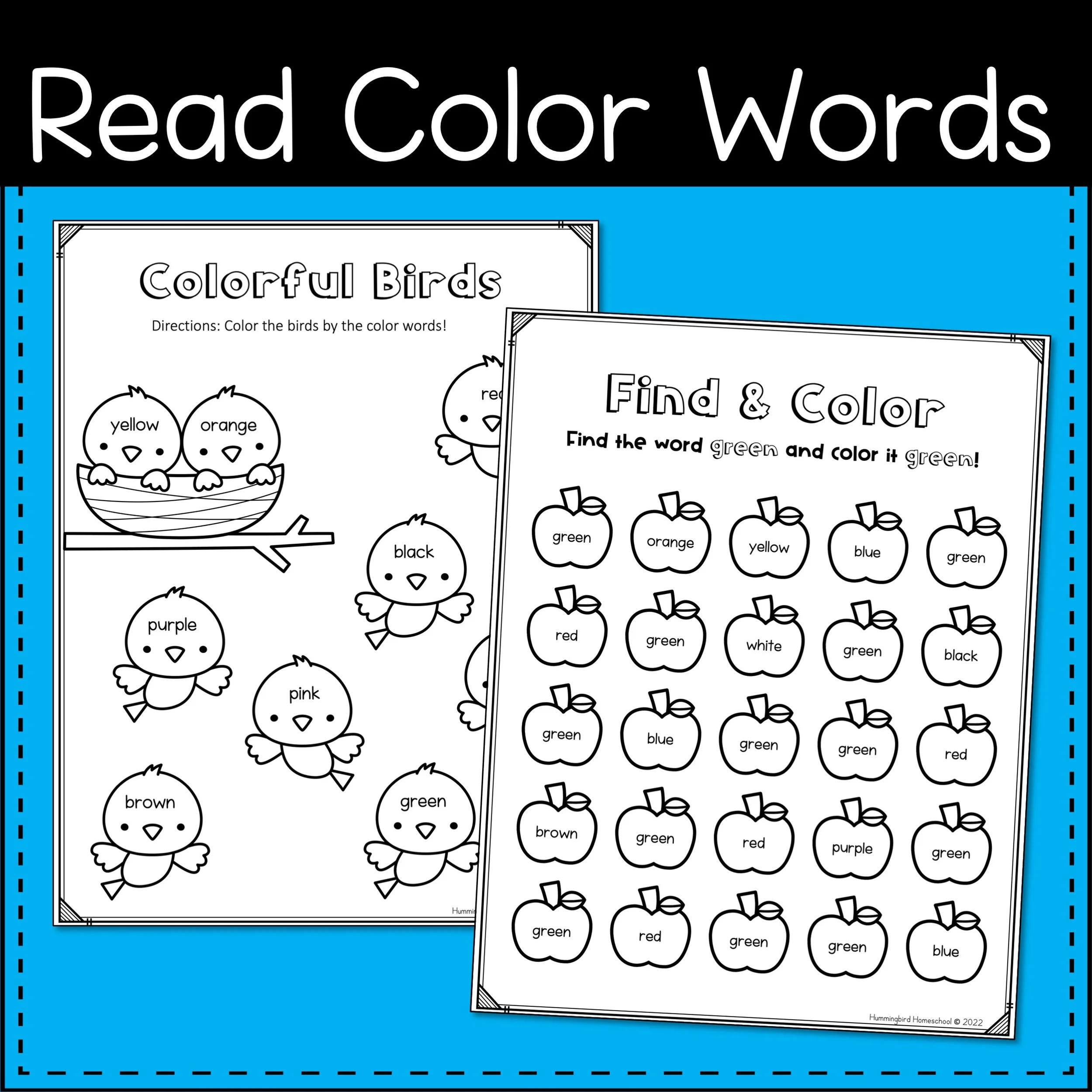 Color Words Worksheets for Kindergarten | Hummingbird Homeschool