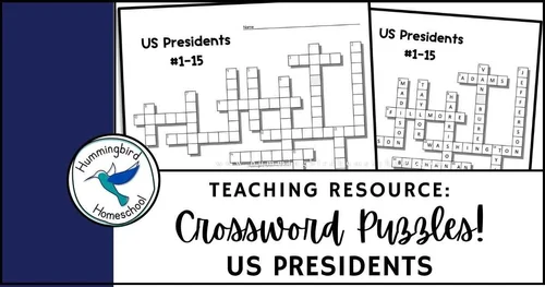 US Presidents Crossword Puzzles With Answers | Hummingbird Homeschool