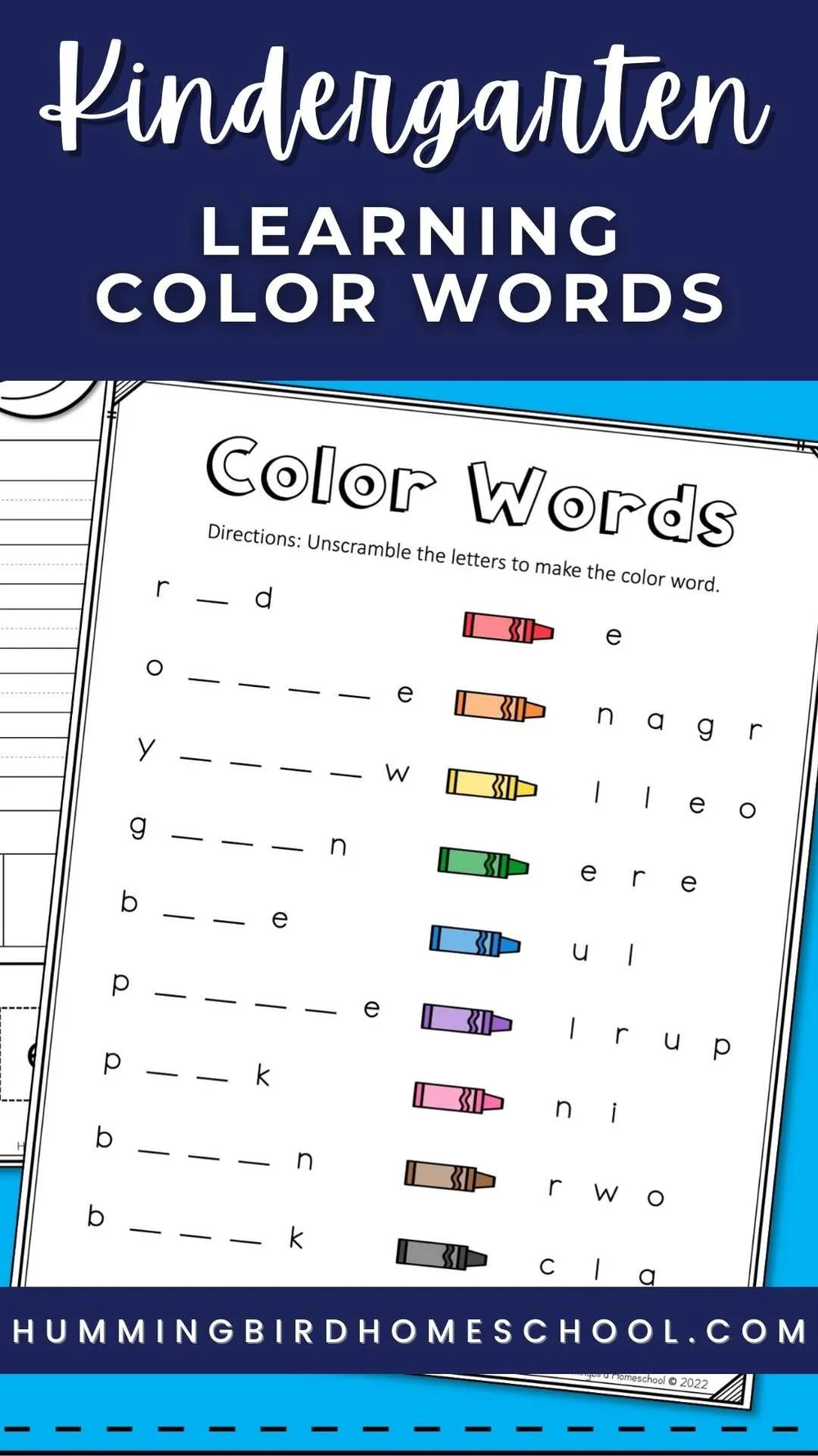 Color Words Worksheets for Kindergarten | Hummingbird Homeschool