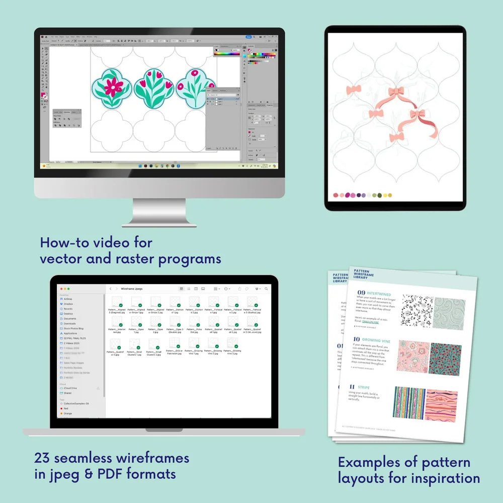 Pattern Wireframe Library — Elizabeth Silver Surface Pattern Design