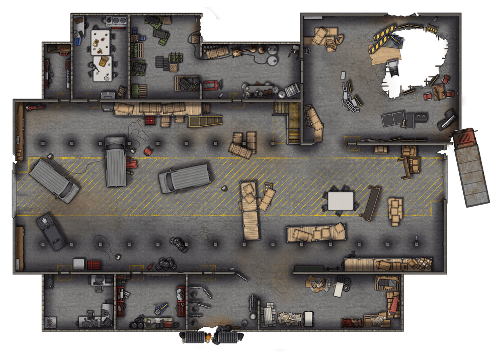 Free Modern Abandoned Warehouse Hideout TTRPG Battlemaps — Tom Cartos