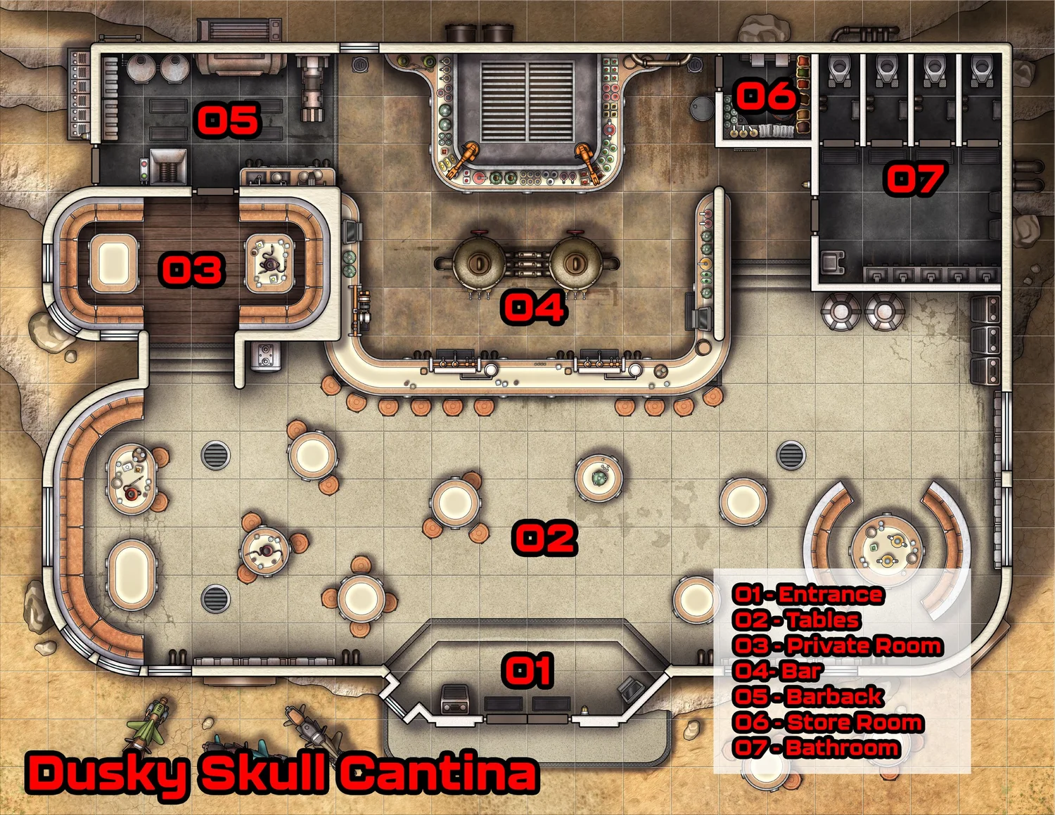 Free Modern Dusky Skull Cantina TTRPG Battlemaps — Tom Cartos