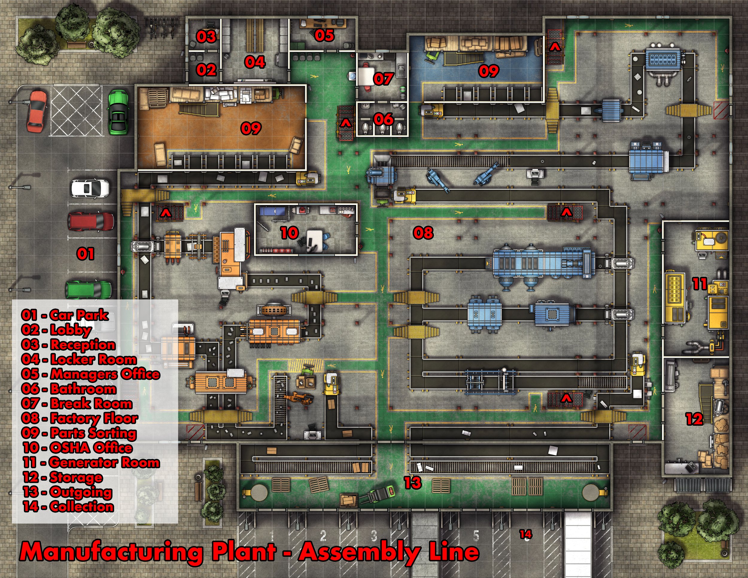 Free Modern Manufacturing Plant TTRPG Battlemaps — Tom Cartos