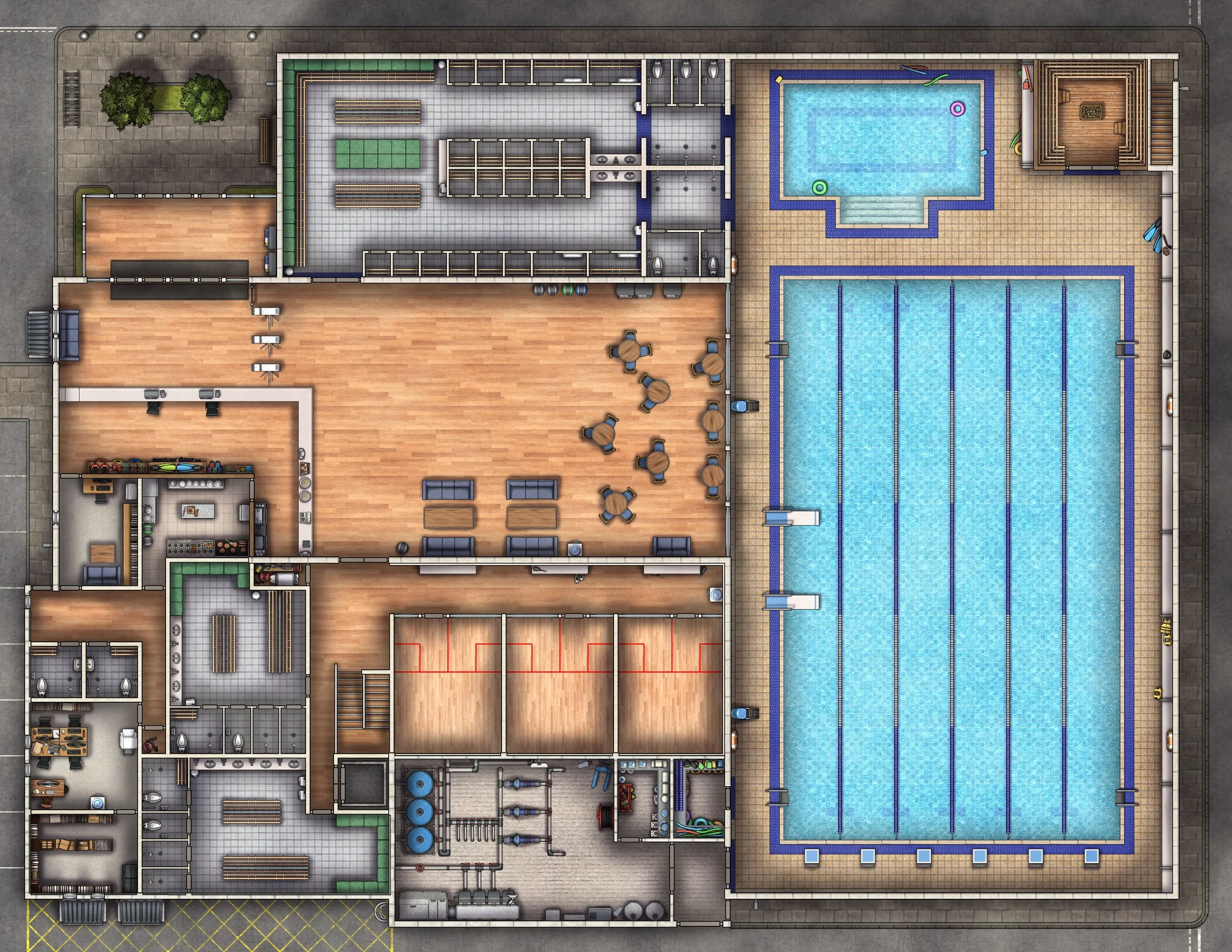 Free Modern Leisure Centre TTRPG Battlemaps — Tom Cartos