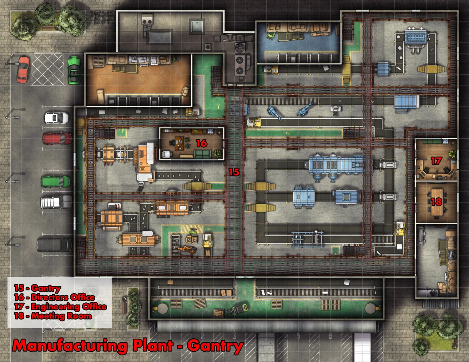 Free Modern Manufacturing Plant TTRPG Battlemaps — Tom Cartos