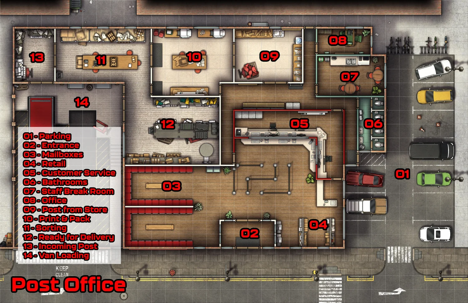 Free Modern Post Office TTRPG Battlemaps — Tom Cartos