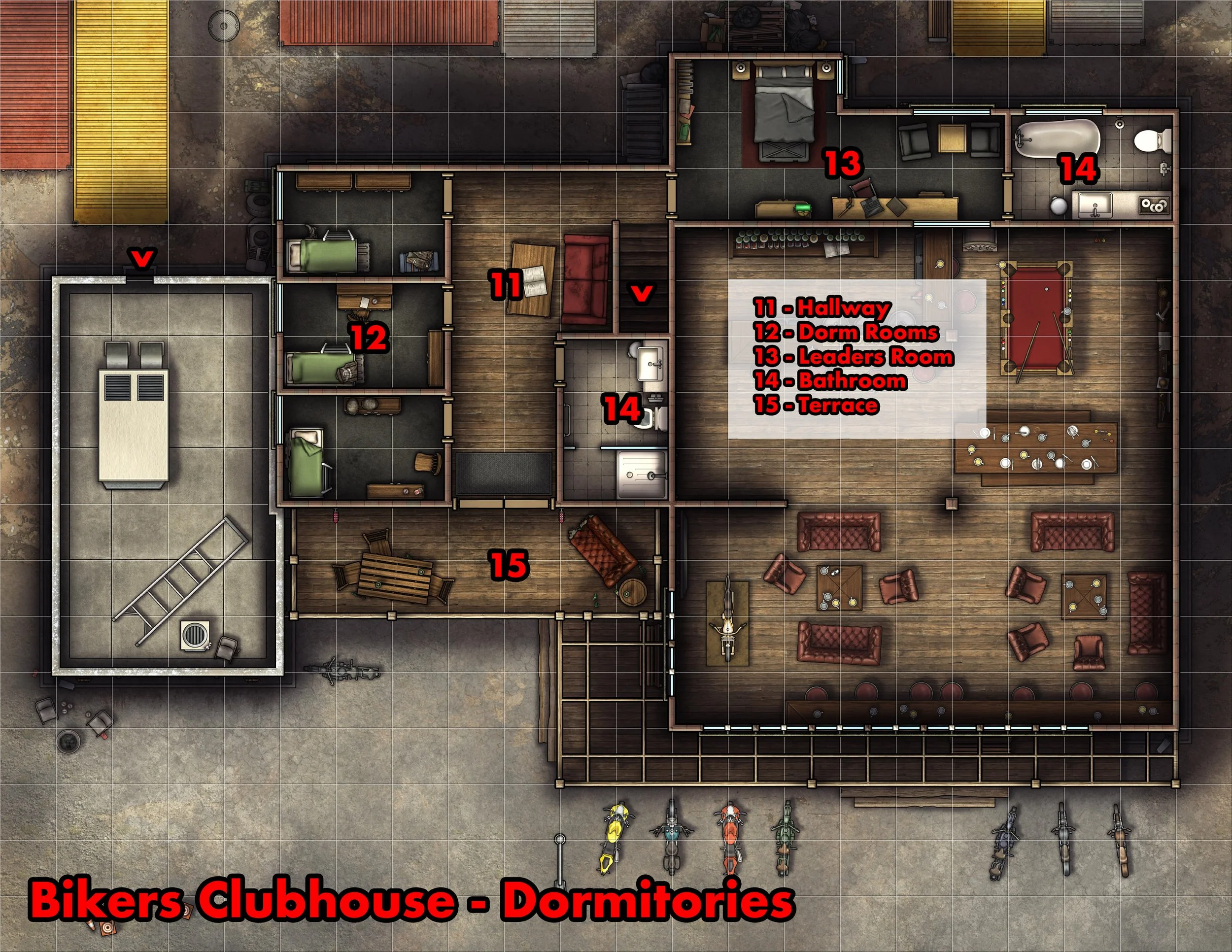 Free Modern Bikers Clubhouse TTRPG Battlemaps — Tom Cartos