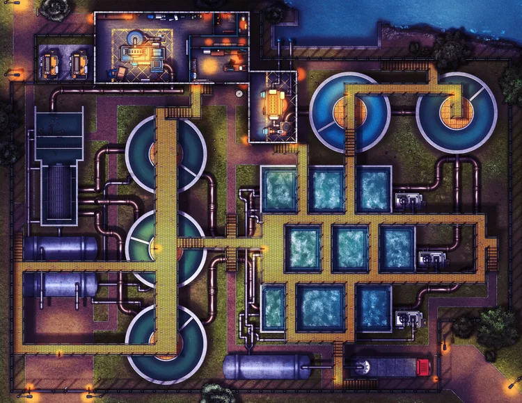Free Modern Water Treatment Plant TTRPG Battlemaps — Tom Cartos